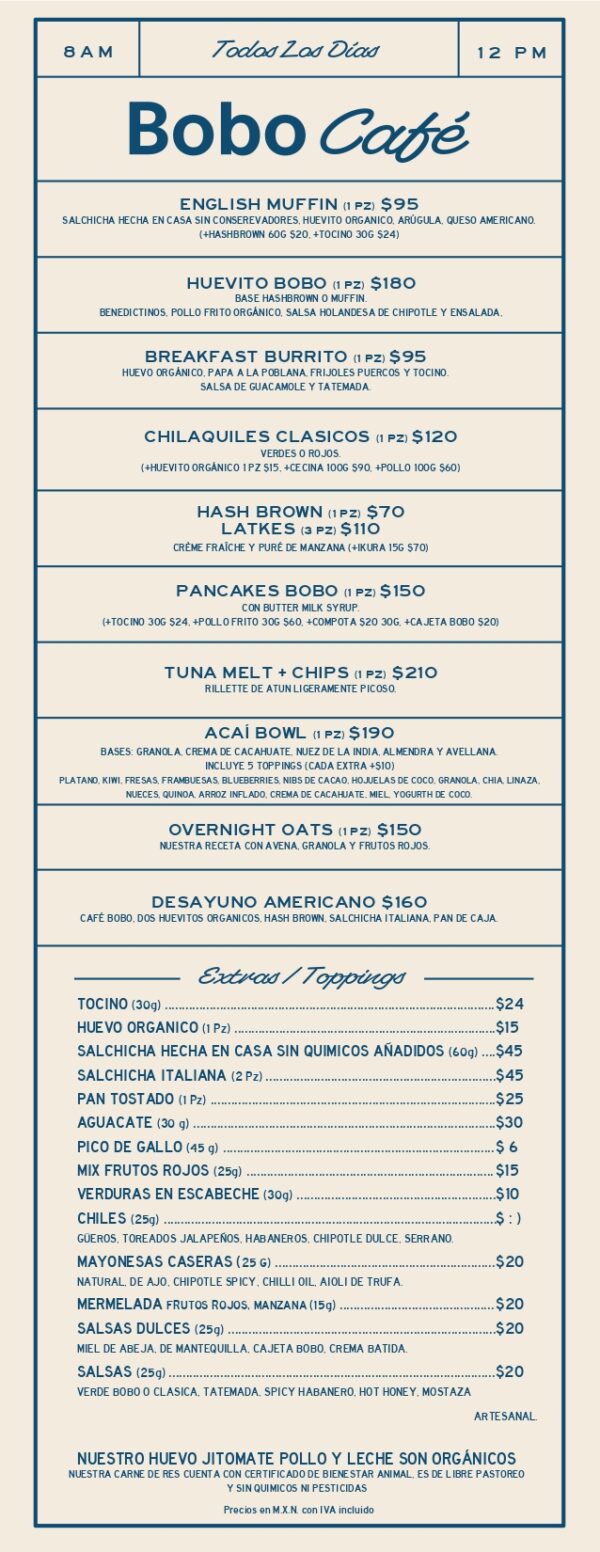 Menú Bobo Café – Bobo